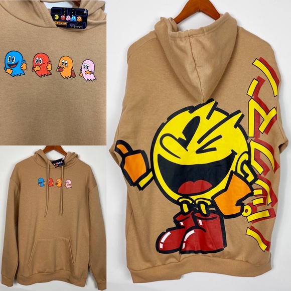 Pac Man | Sweaters | Rare Pac Man Hoodie Pullover 9s Nostalgia Tan ...